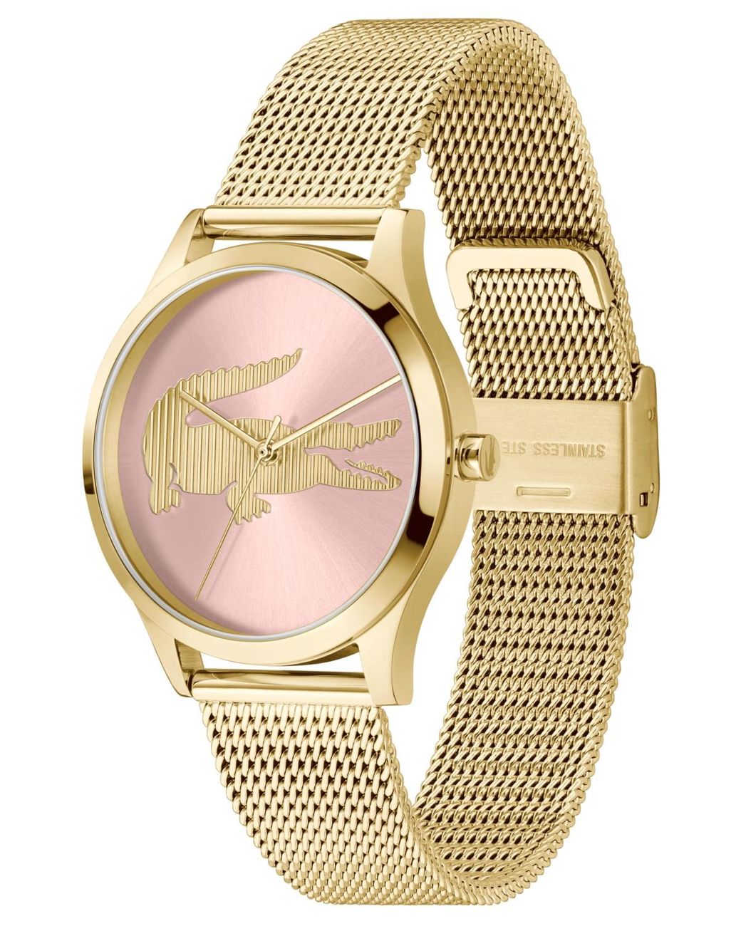 Lacoste Crocodelle Tone Stainless Steel Mesh Bracelet Watch in Metallic ...