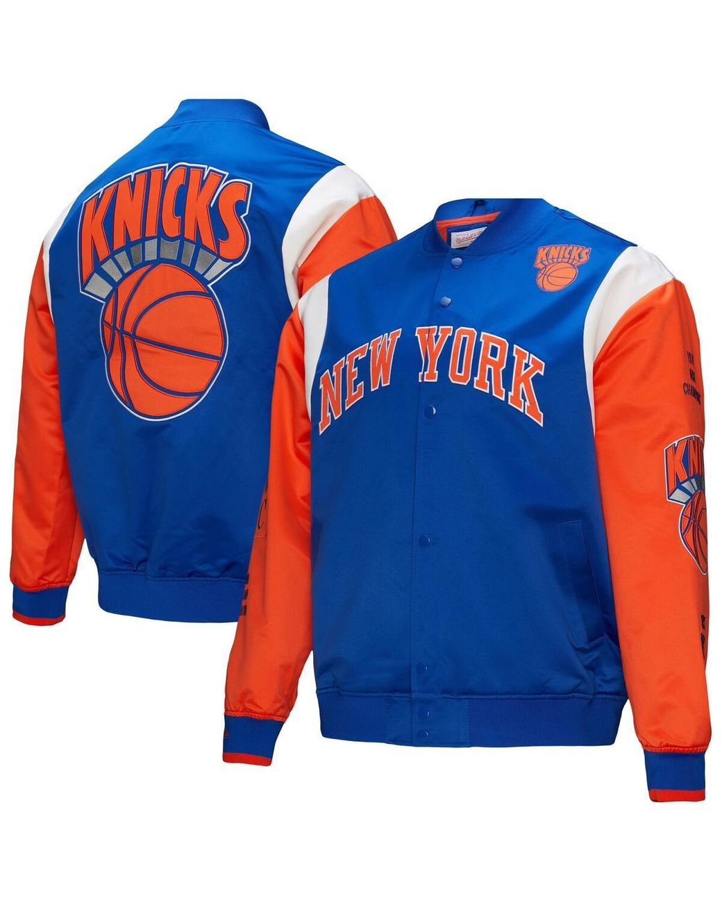 Mitchell & Ness And New York Knicks Vintage Team Origins Satin Full-snap Jacket in Blue | Lyst