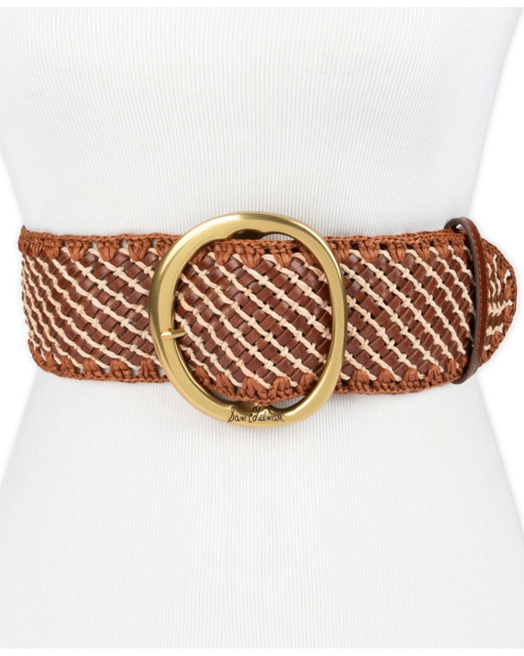 Sam Edelman Raffia And Leather Woven Belt in Brown | Lyst