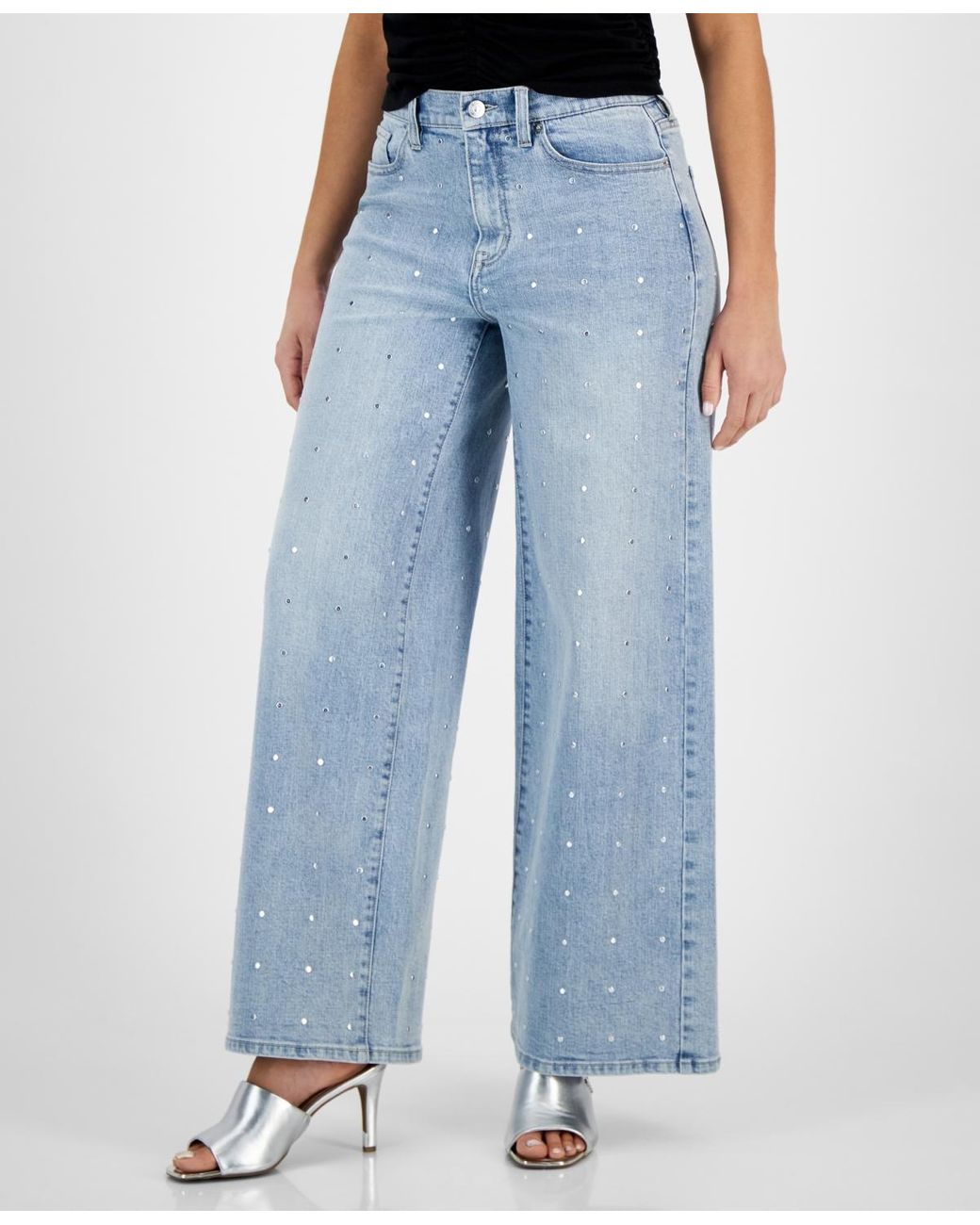 DKNY High Rise Studded Wide Leg Jeans in Blue | Lyst