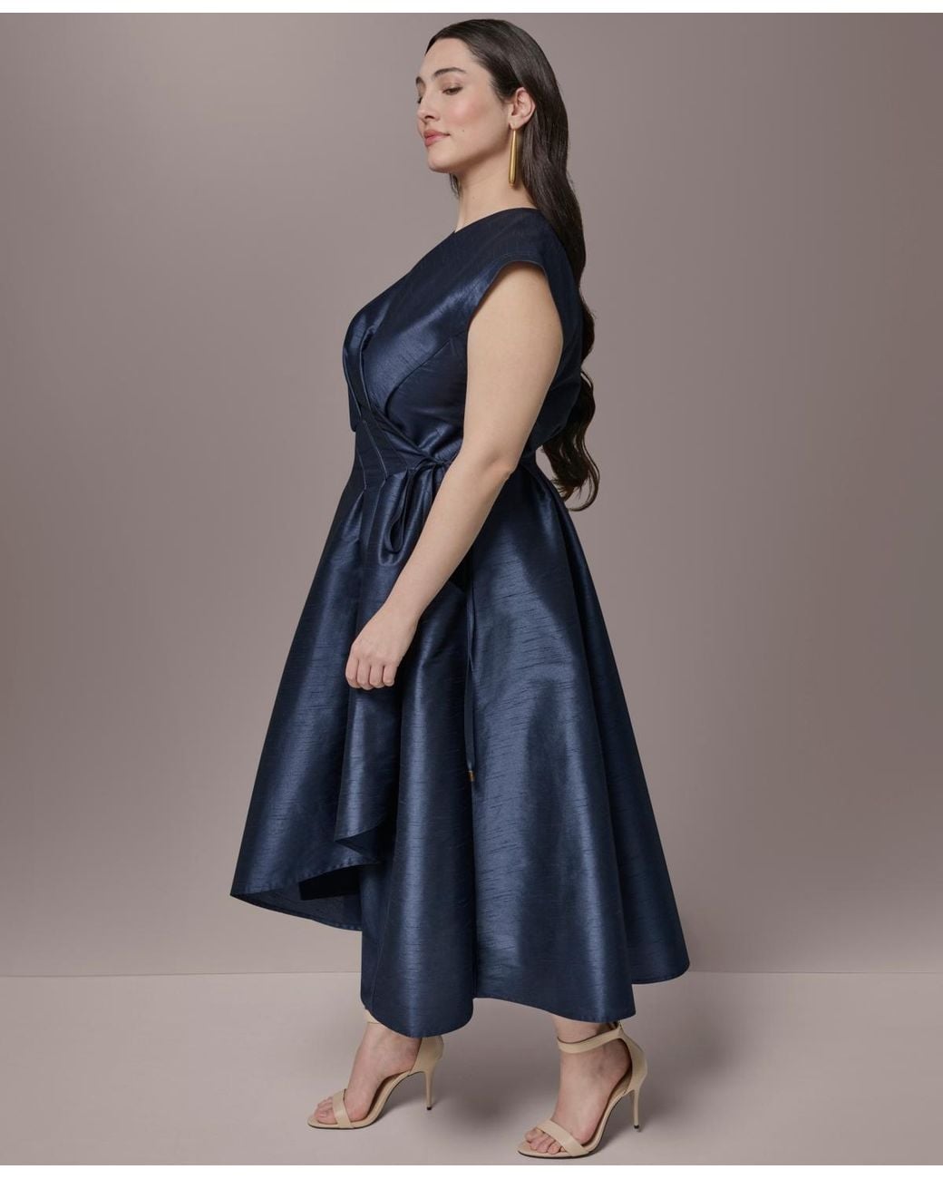 Donna Karan Plus Size Shantung Fit And Flare V-neck Wrap Dress in Blue ...