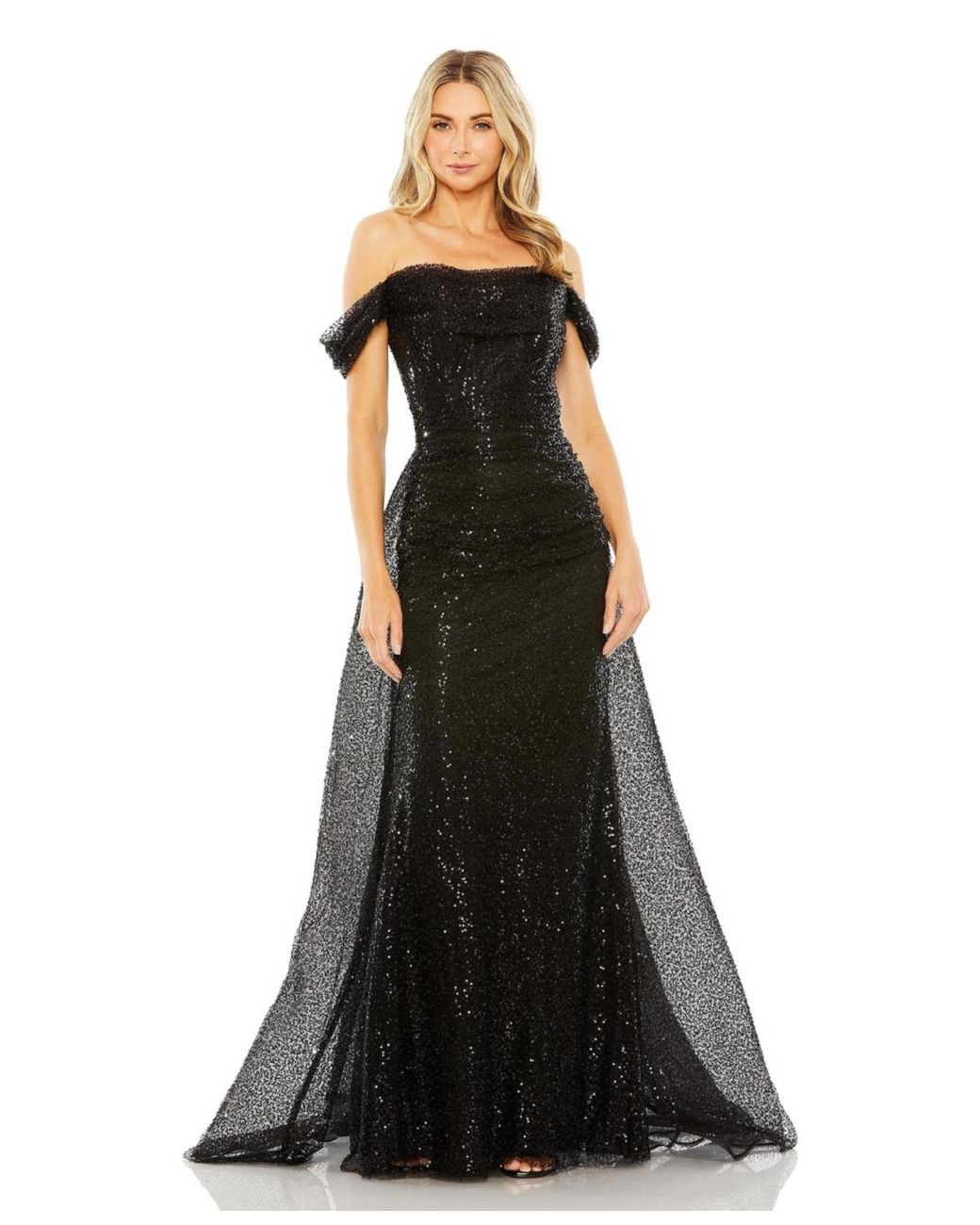Mac Duggal Off The Shoulder Sequin Panel Train Gown in Black | Lyst