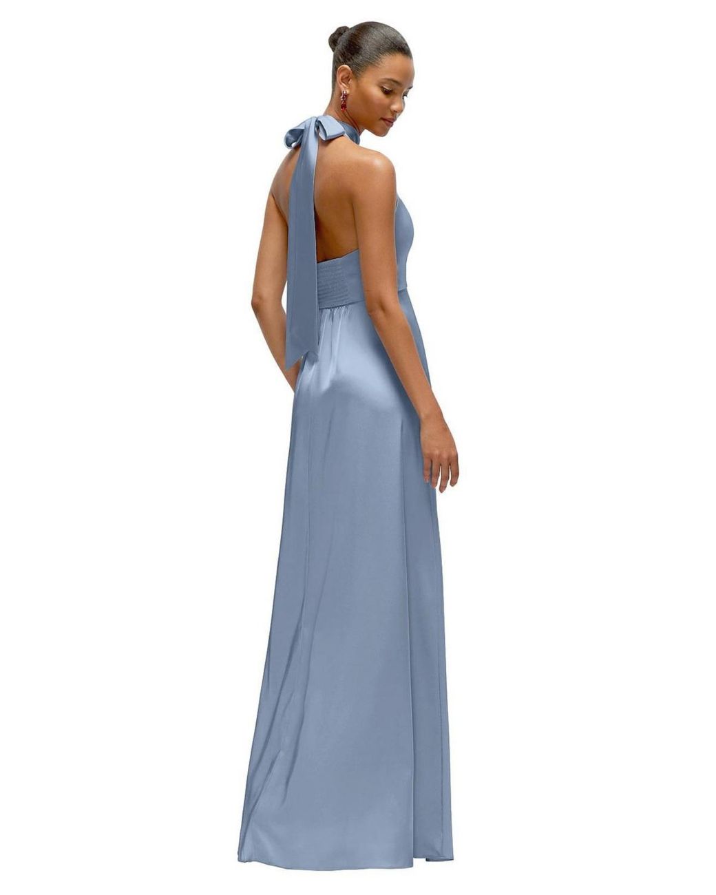 After Six Band Collar Halter Open Back Fluid Satin Maxi Dress in Blue ...