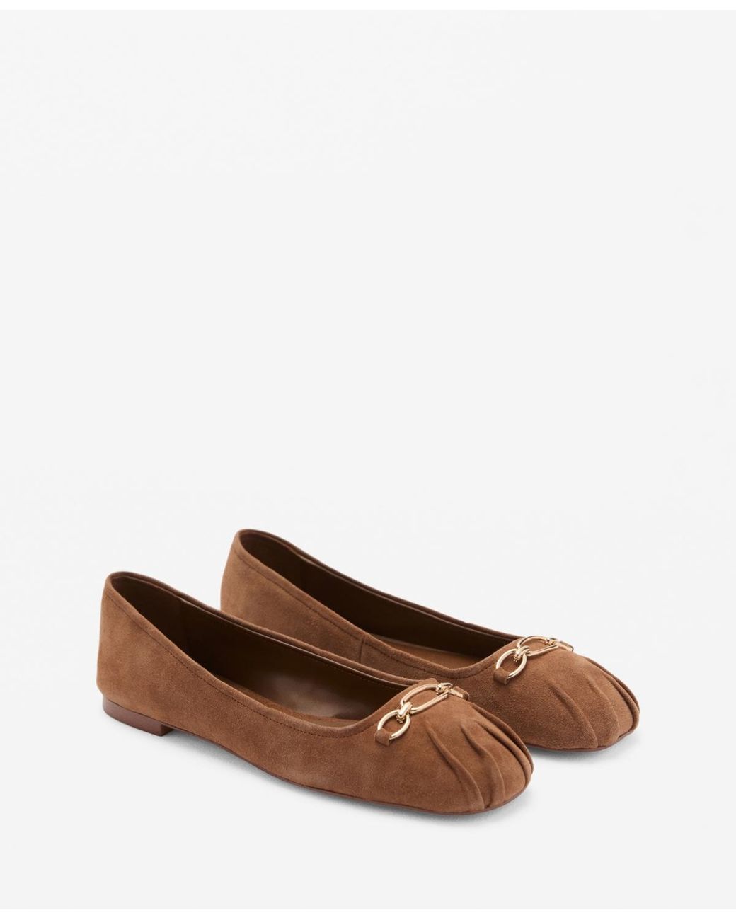 Mango Links Detail Leather Ballerina Shoes in Brown | Lyst