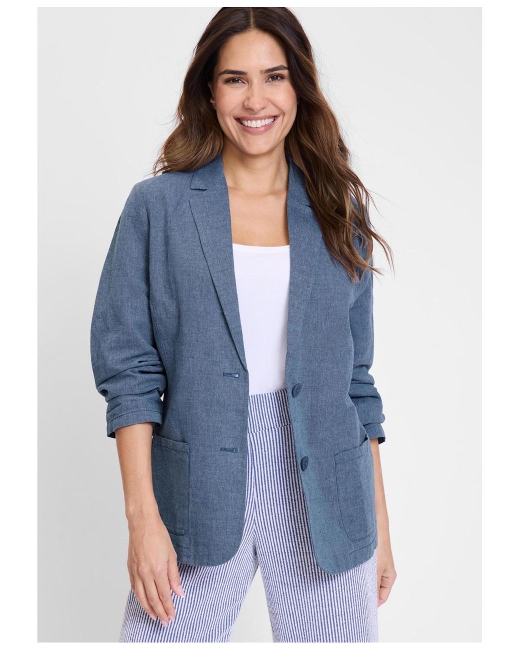 Olsen Classic Cotton Linen Blazer in Blue | Lyst