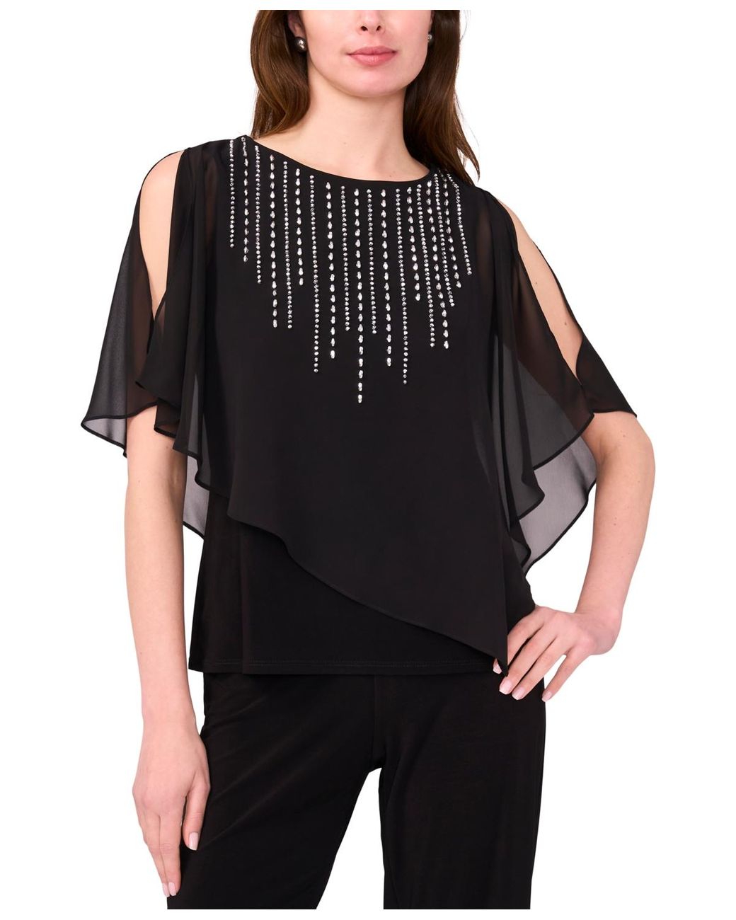 Msk Beaded Overlay Split-sleeve Top in Black | Lyst