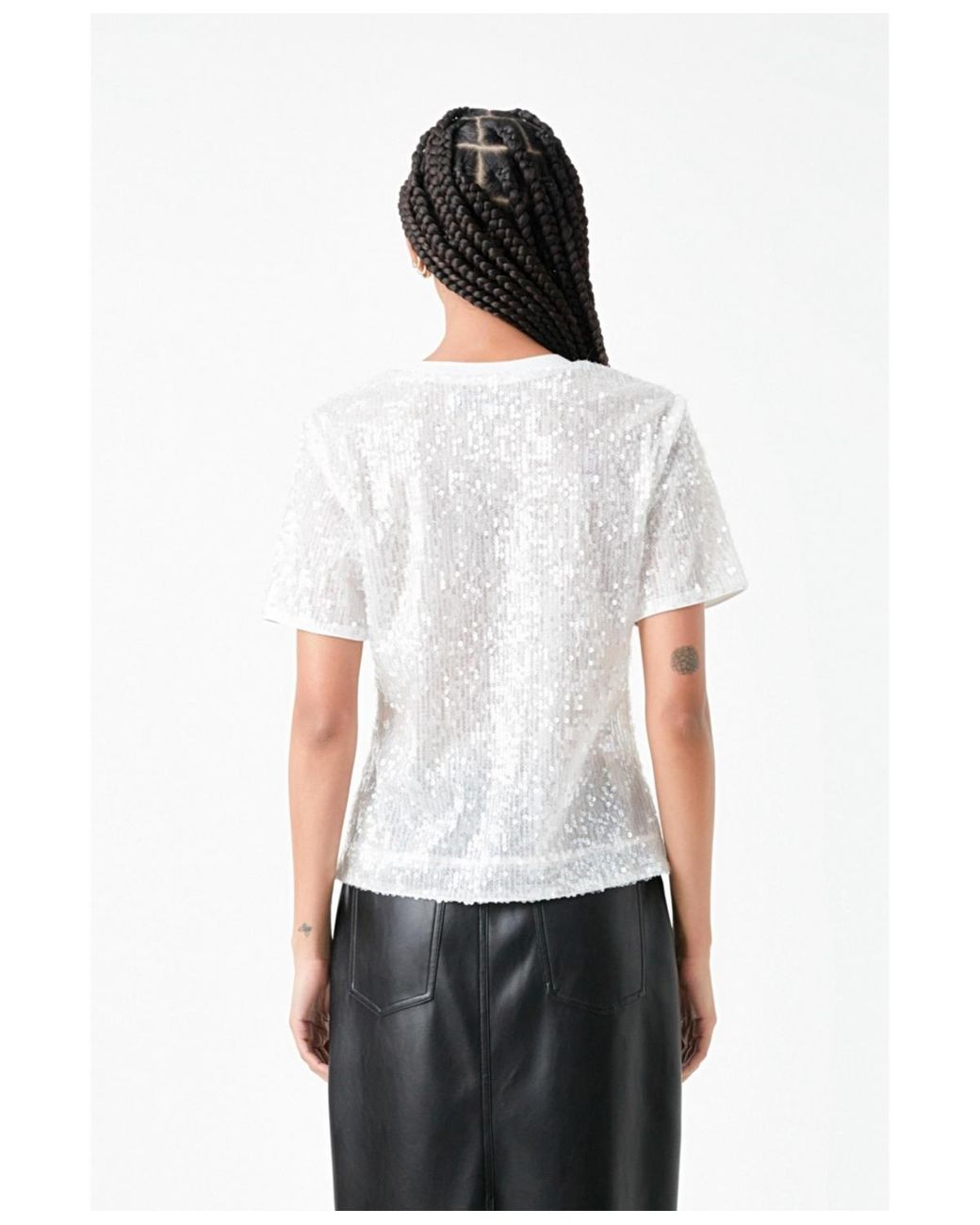 Grey Lab Sequin Shoulder Padded Top in White | Lyst