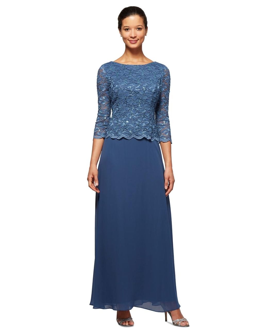 Alex Evenings Petite Lace-bodice Gown in Blue | Lyst