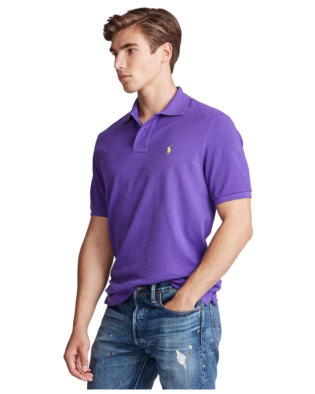 Polo Ralph Lauren Custom Slim Fit Mesh Polo in Purple for Men | Lyst