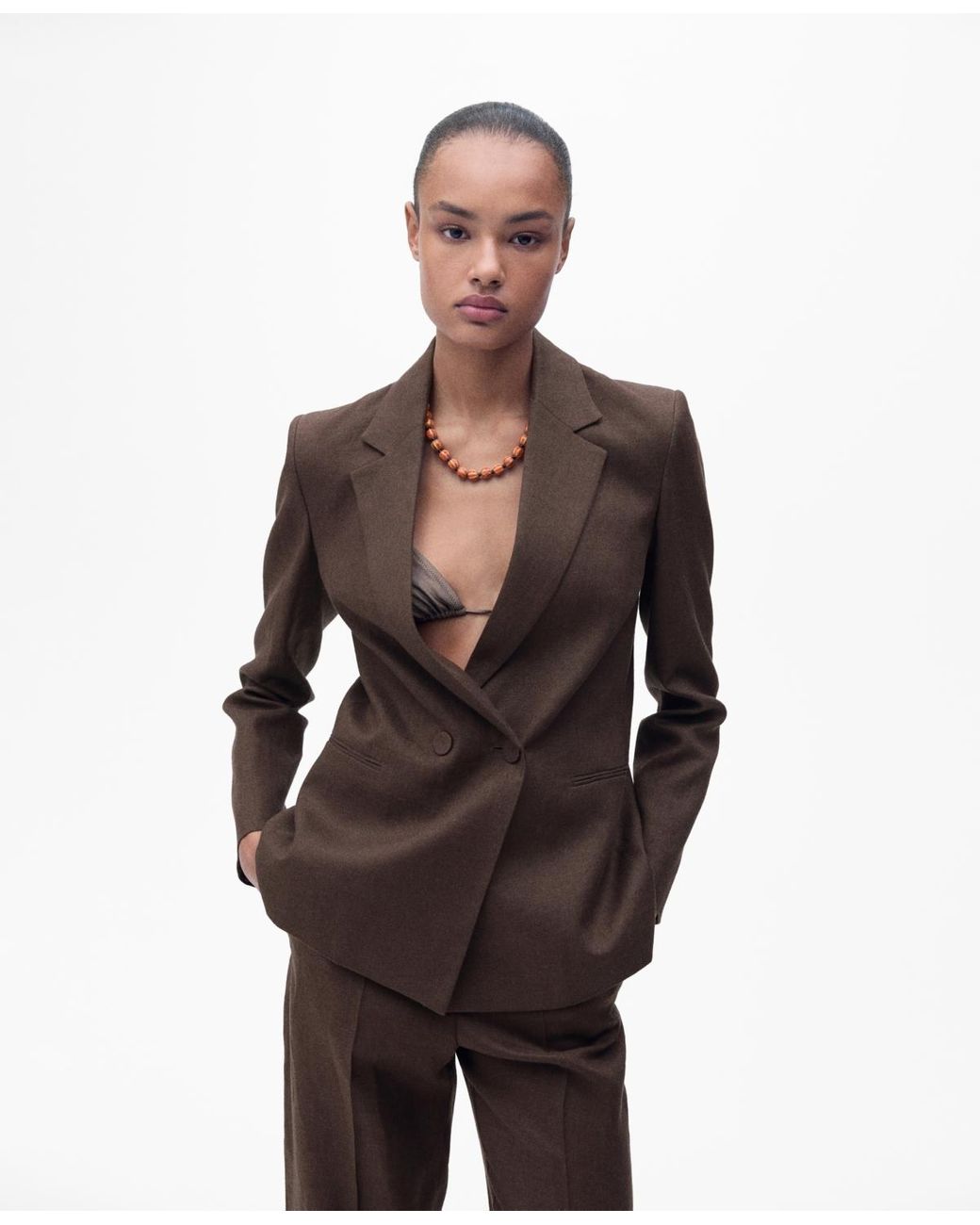 Mango Linen Suit Jacket in Brown | Lyst