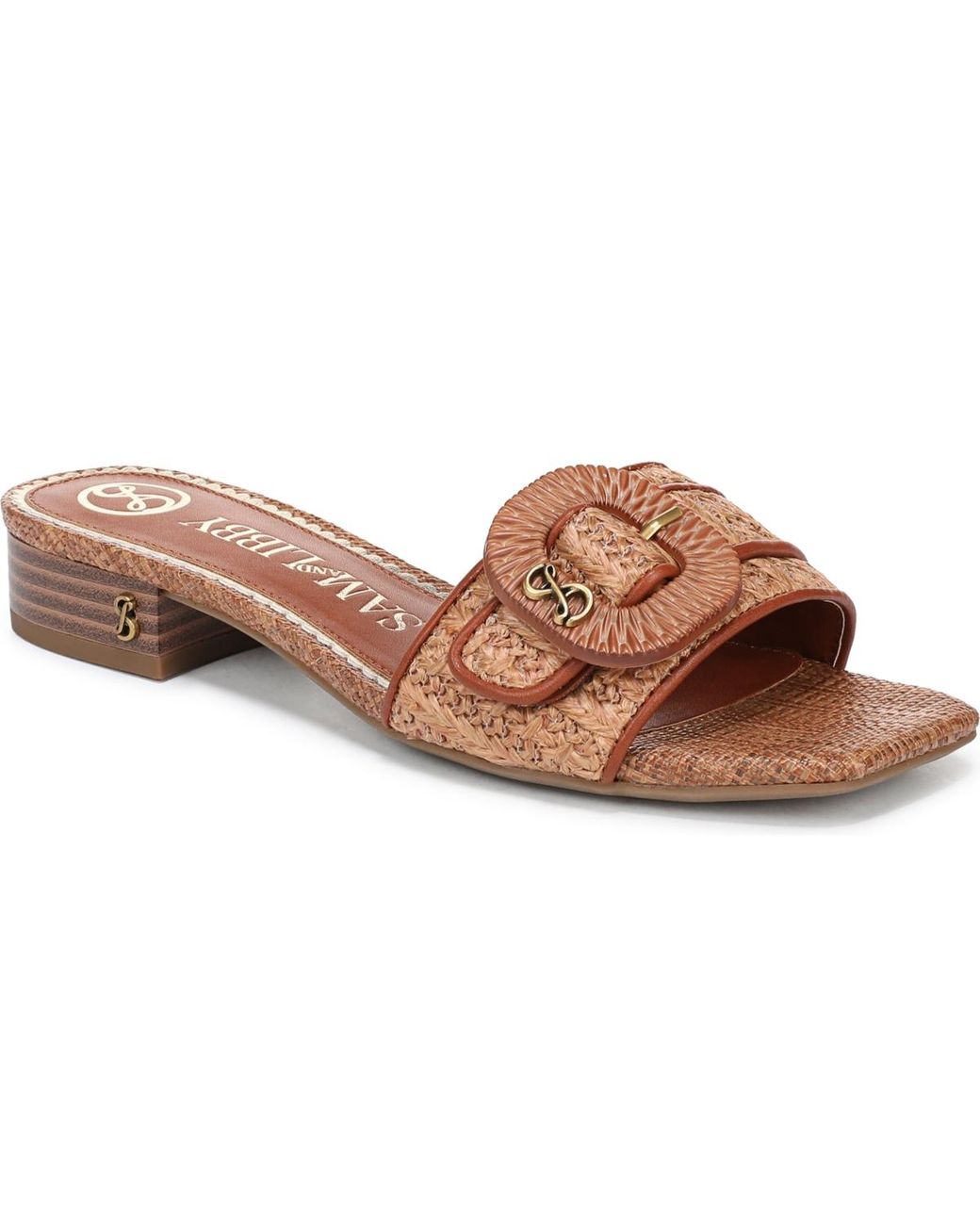 Sam & Libby Kandie Low Block Heel Slides Sandals in Brown | Lyst