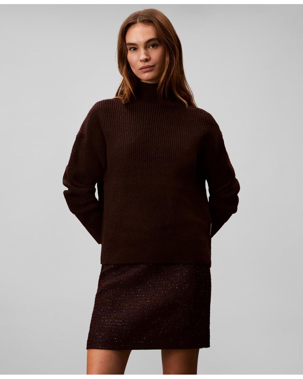 Calvin Klein Relaxed Turtle Neck Sweater in Brown | Lyst