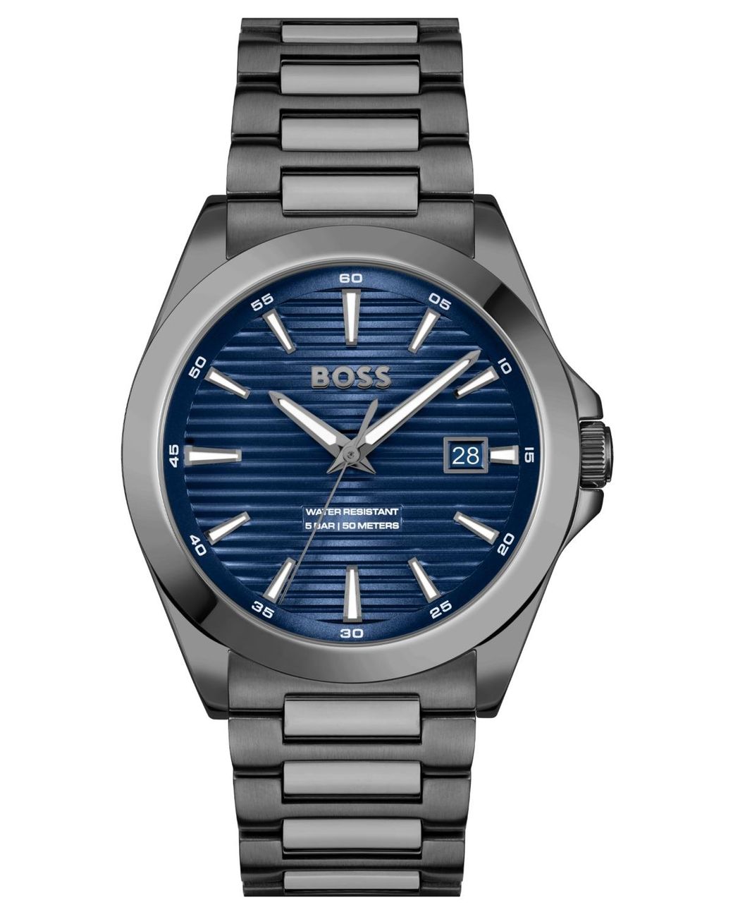 BOSS Strike Quartz Basic Calendar Ionic Plated Grey Steel Watch 41mm in ...