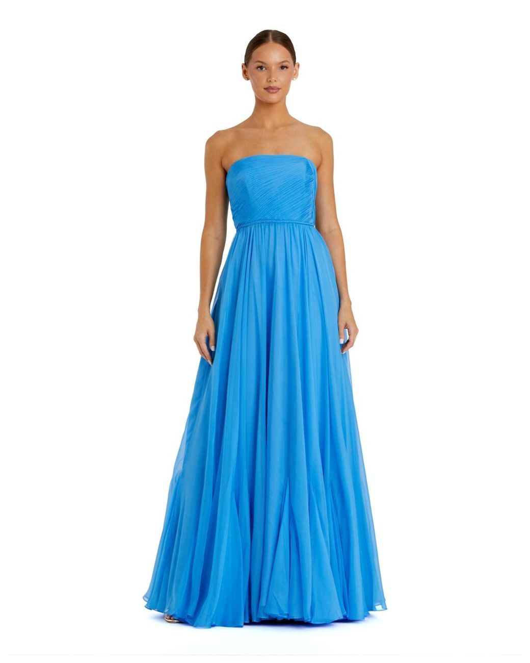 Mac Duggal Strapless Chiffon Gown With Braided Belt in Blue | Lyst