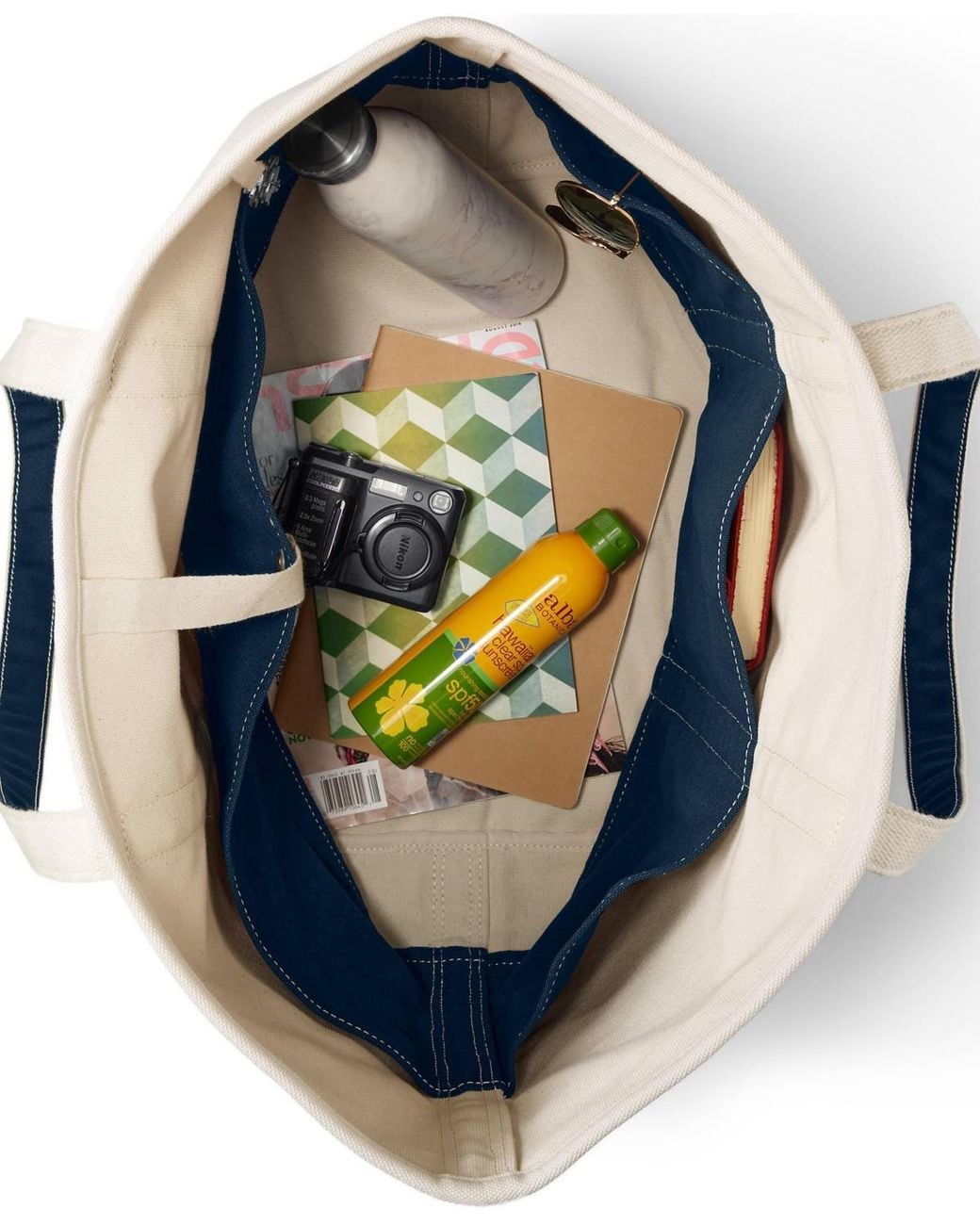 Lands' End Extra Large 5 Pocket Open Top Long Handle Canvas Tote Bag in ...