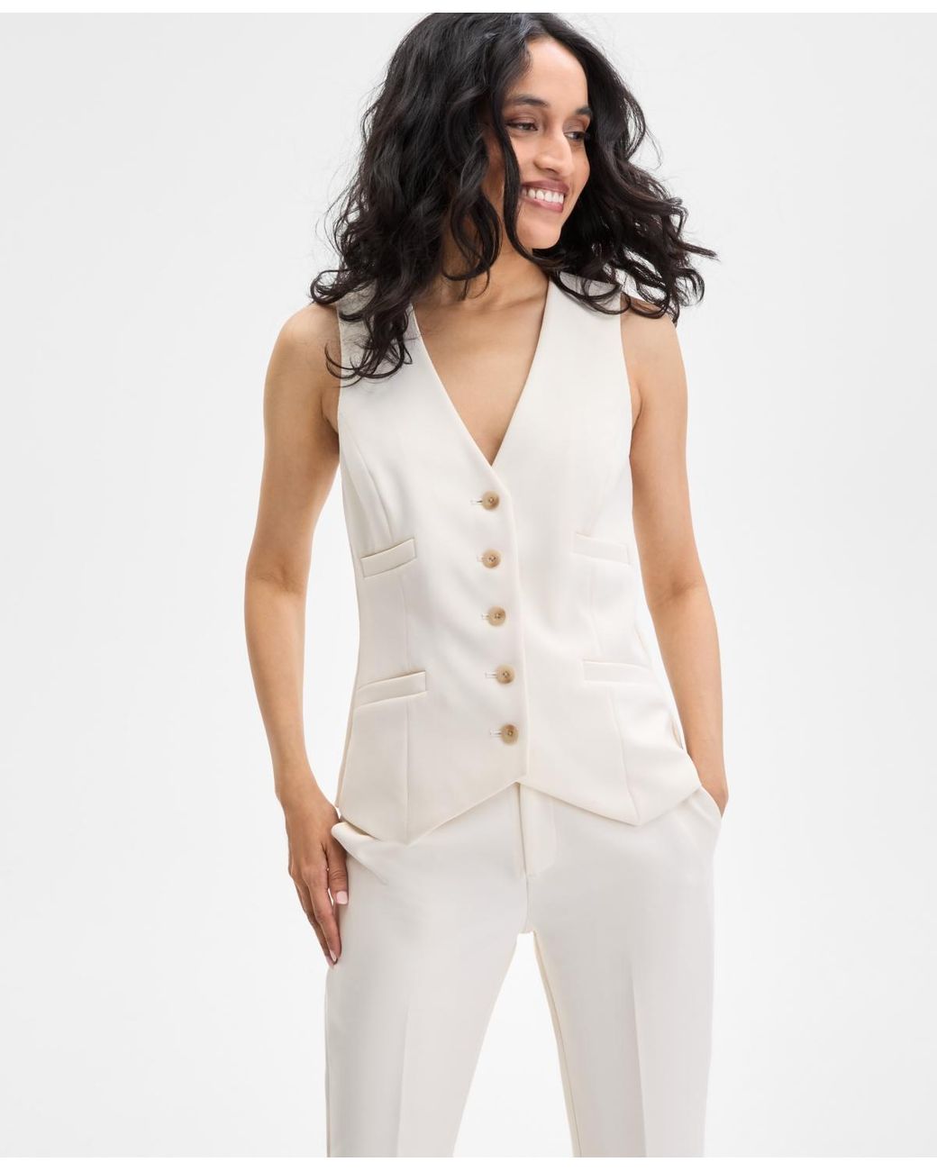 INC International Concepts Crepe Vest in White | Lyst