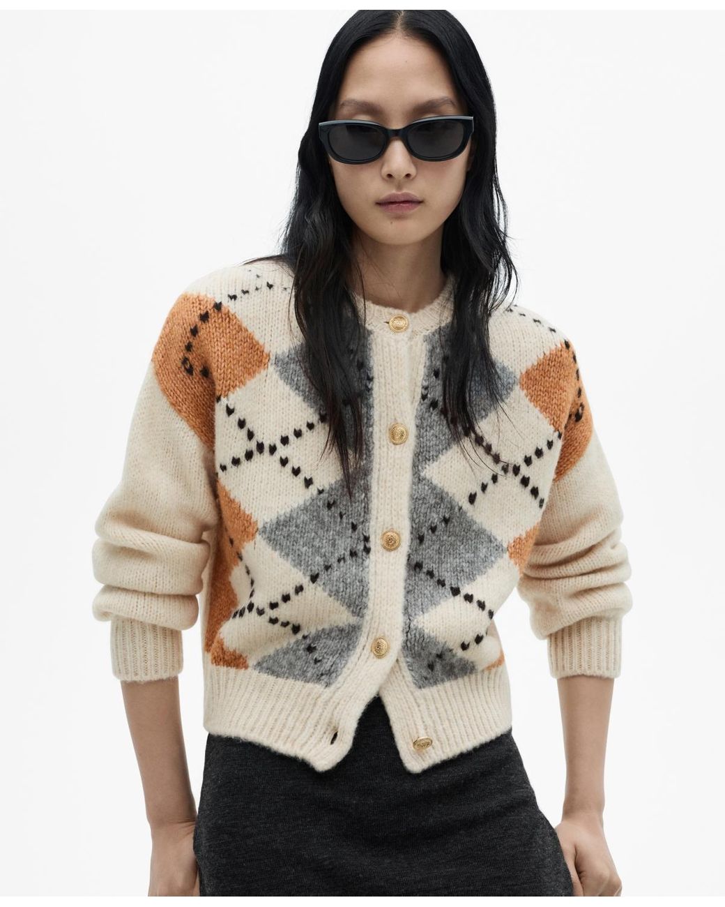 Mango Buttons Detail Rhombus Cardigan | Lyst