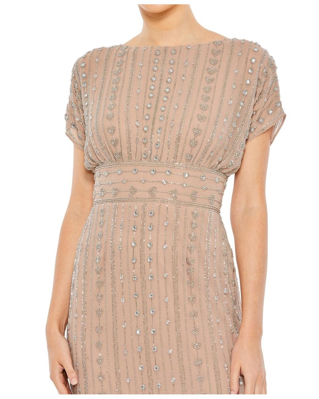 Mac Duggal Beaded Cap Sleeve Column Midi Dress in White | Lyst
