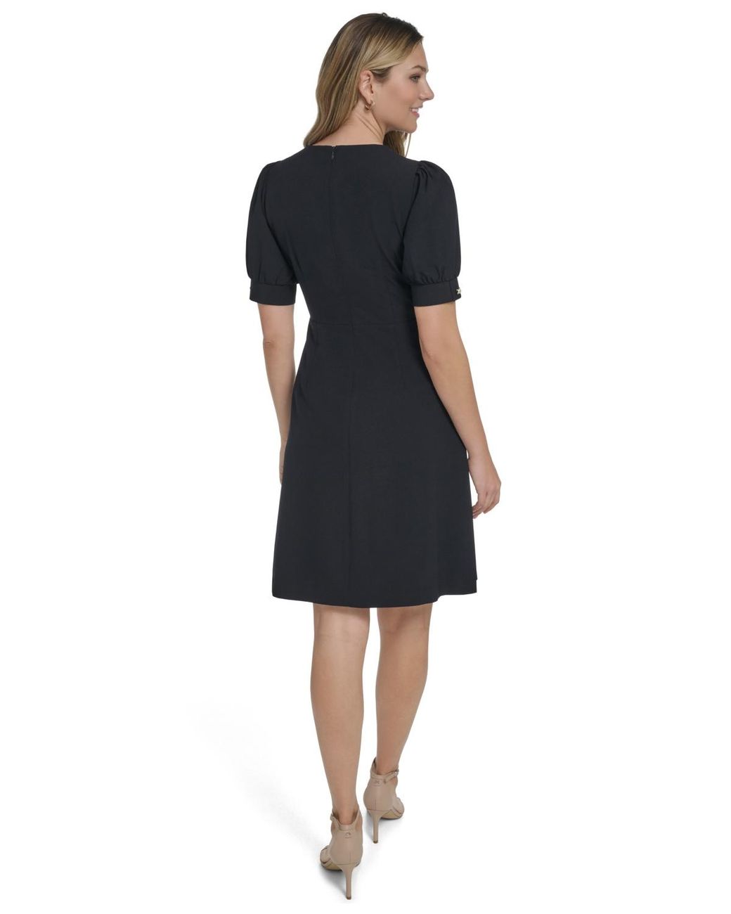 Jessica Howard Puff-sleeve Short Dress in Black | Lyst