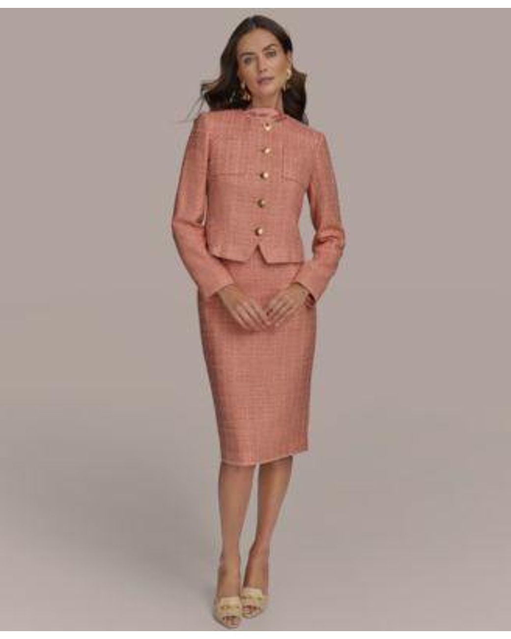 Donna Karan Tweed Jacket Pencil Skirt in Orange | Lyst