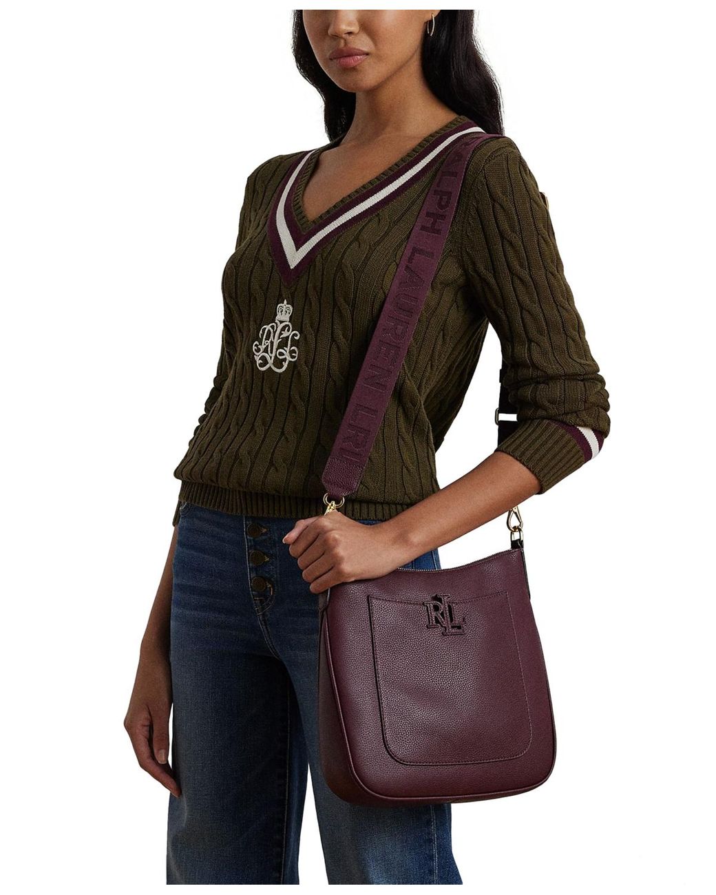 Ralph Lauren Cameryn Pebbled Leather Crossbody in Black | Lyst