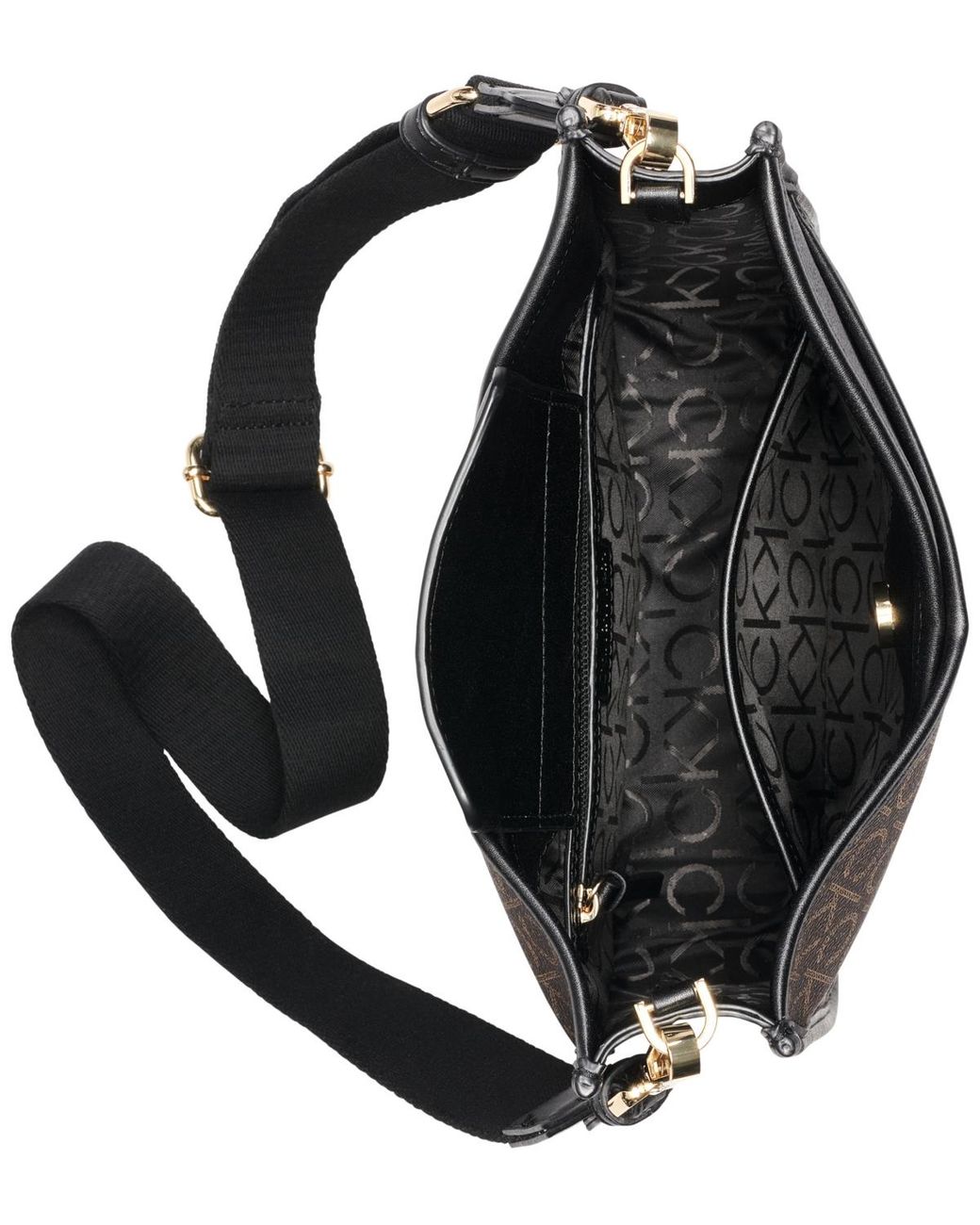 Calvin Klein Lyla Signature Adjustable Crossbody in Black | Lyst