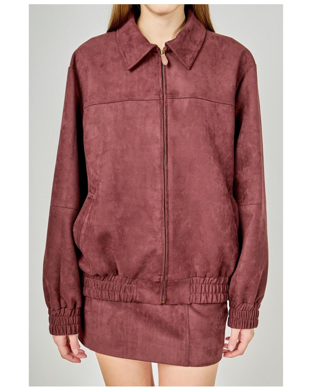 Endless Rose Suede Work Jacket in Red | Lyst