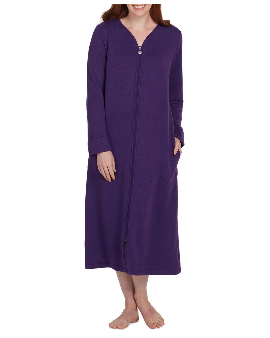 Miss Elaine Long-sleeve Zip-front Robe in Purple | Lyst