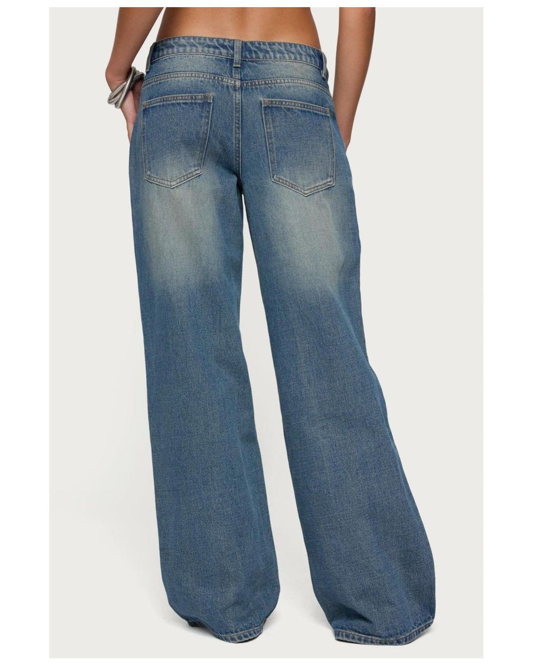 Edikted Ronny Curved Stitch Low Rise Jeans in Blue | Lyst