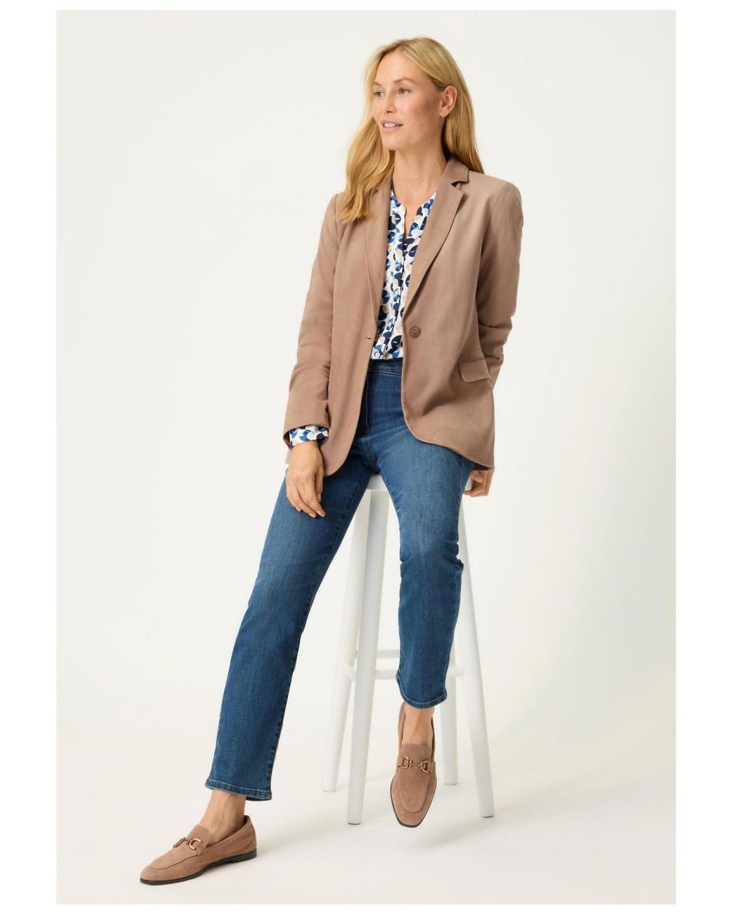 Olsen Faux Suede Blazer in Natural | Lyst
