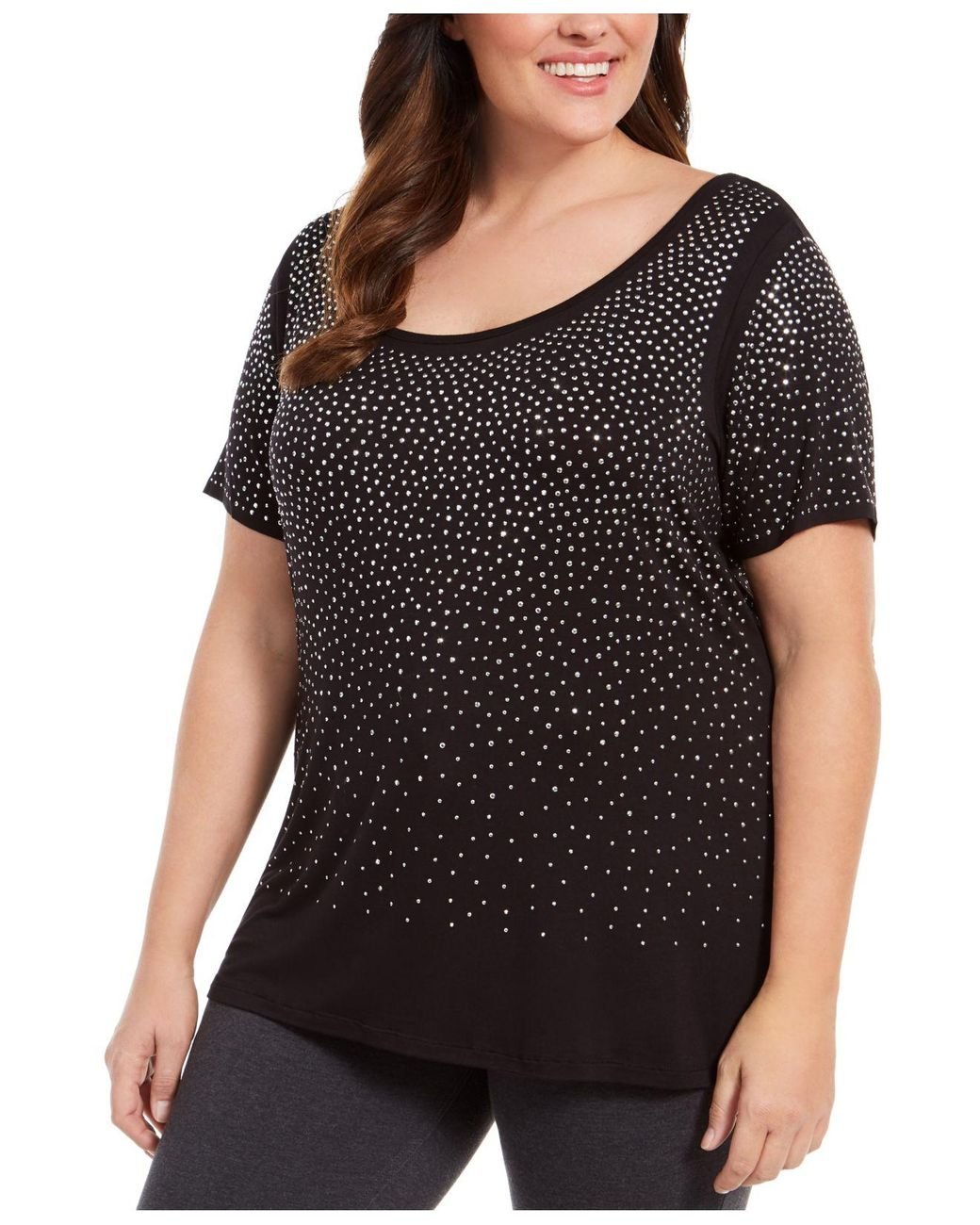 Calvin Klein Synthetic Plus Size Rhinestone Embellished Top In Black Lyst