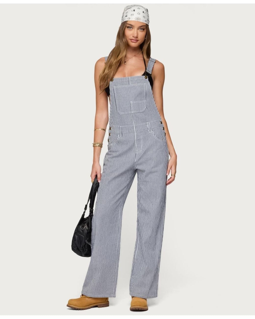 Edikted Tamsin Striped Denim Overalls in Blue | Lyst