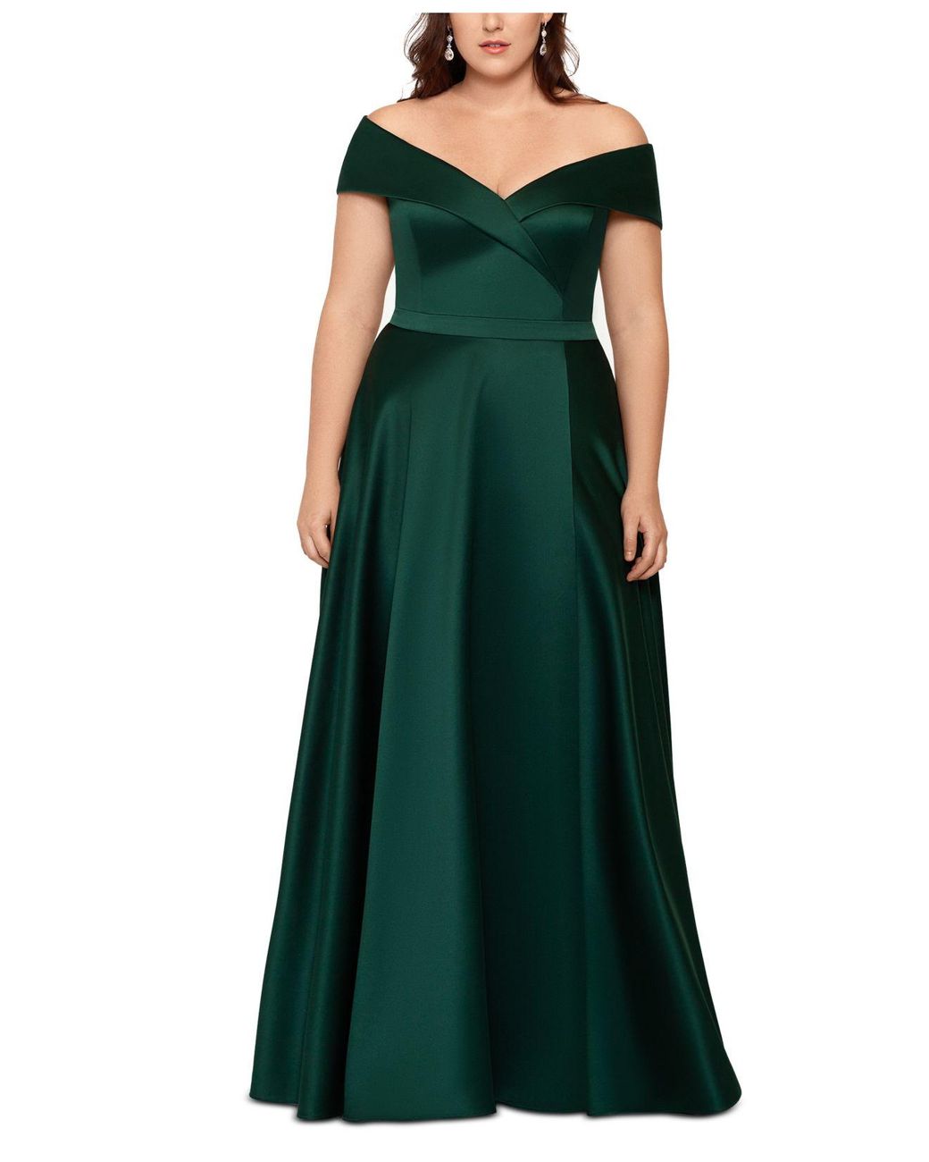 Xscape Off The Shoulder Satin A-line Gown in Green | Lyst