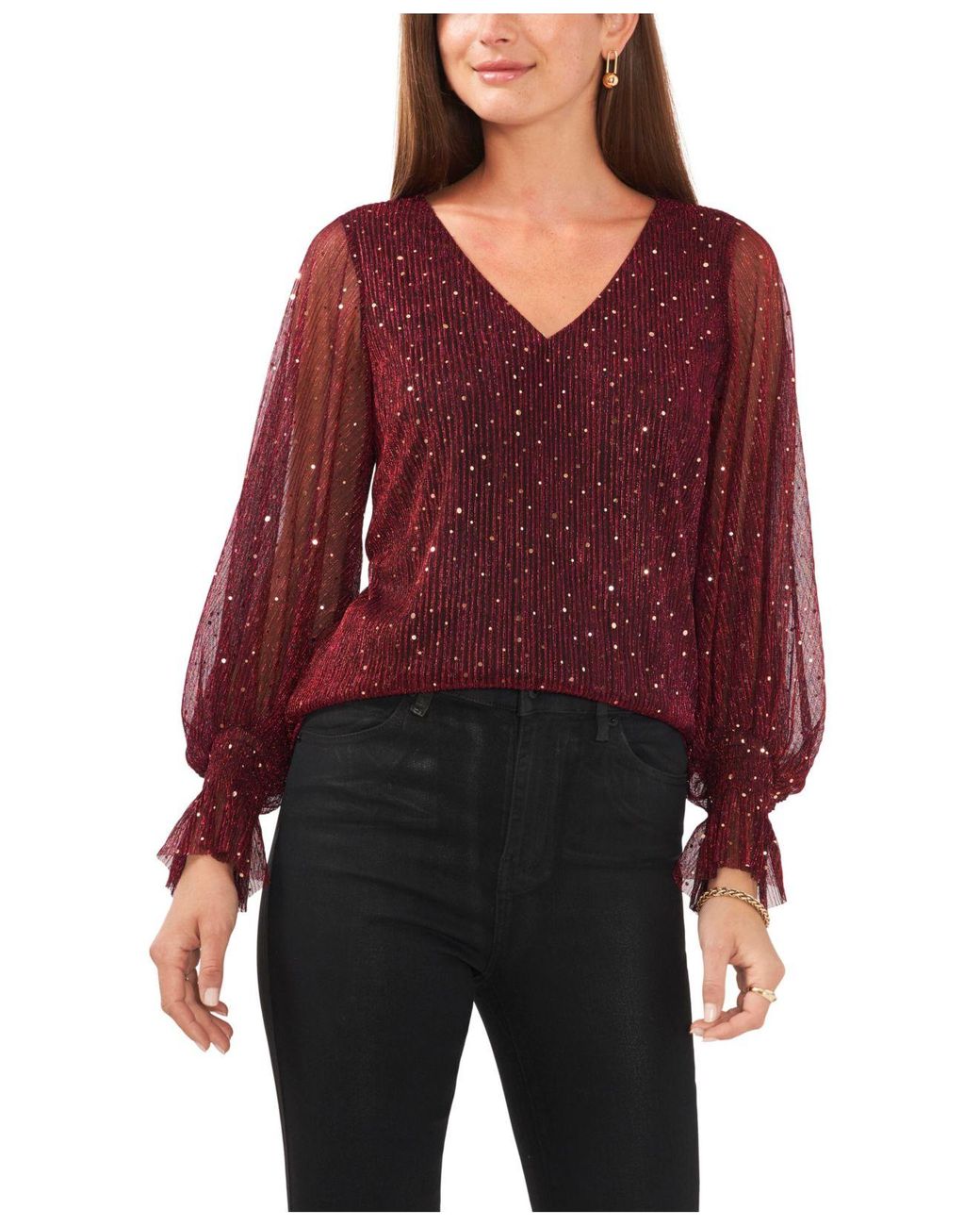 Vince Camuto Metallic Balloon-sleeve Blouse in Red | Lyst Vince Camuto Metallic Balloon-sleeve Blouse in Red | Lyst