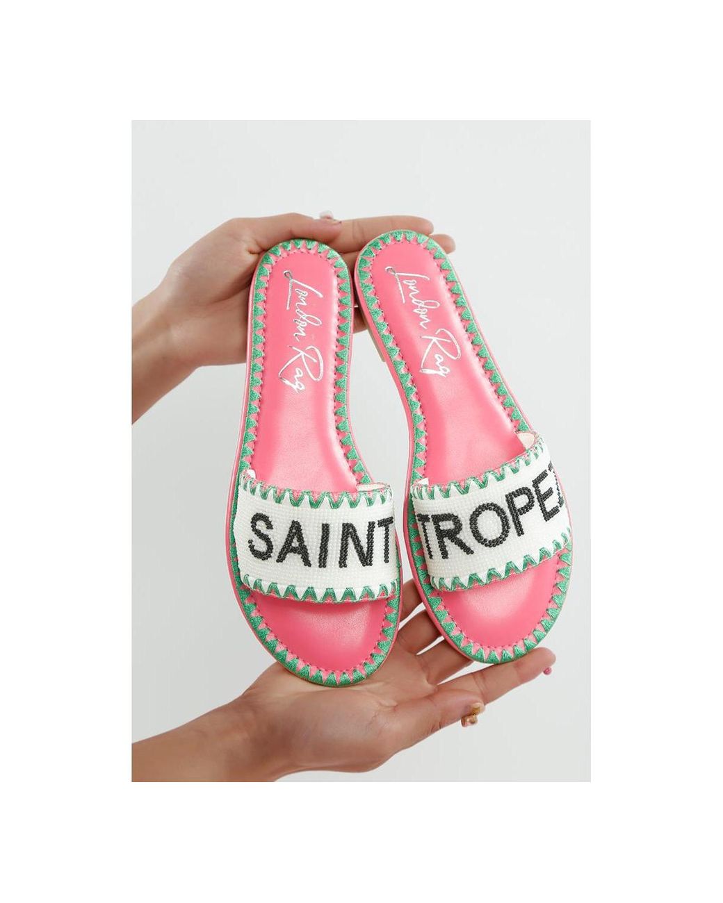 LONDON RAG Beaded Saint Tropez Flat Slip Ons in White | Lyst