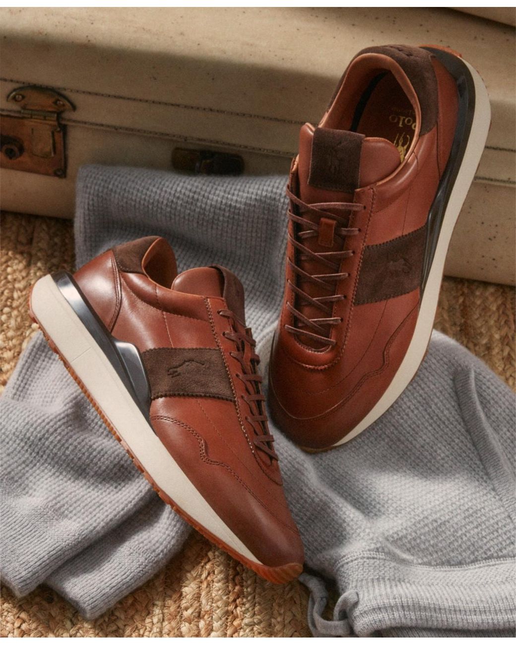 Polo Ralph Lauren Train 89 Lace-up Sneakers in Brown for Men | Lyst
