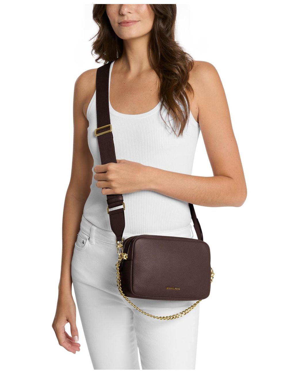 Michael Kors Bryant Medium Leather Double Zip Chain Camera Crossbody in ...