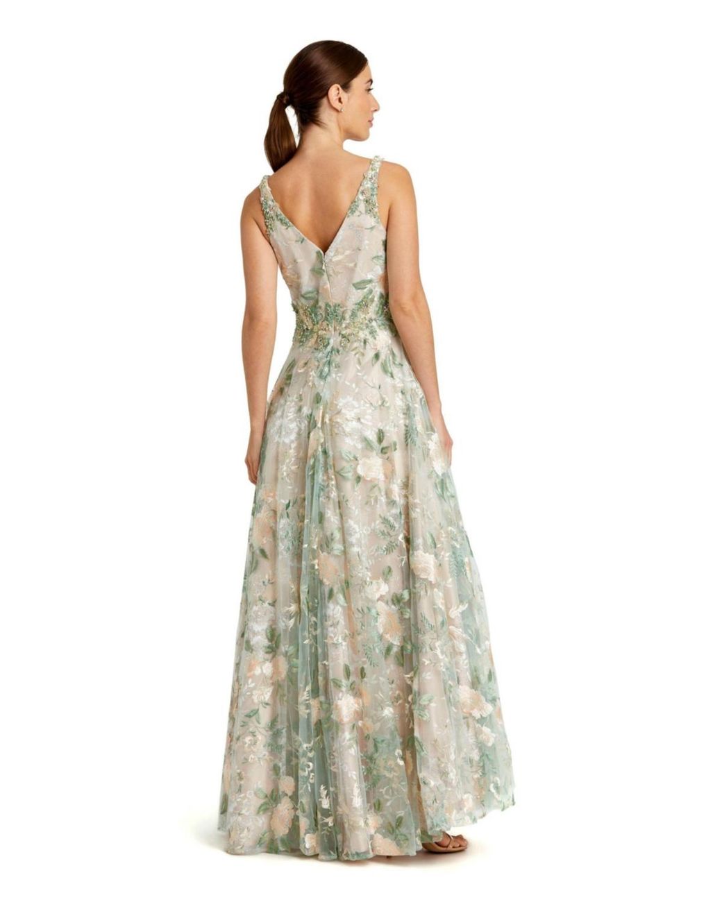 Mac Duggal Floral Embroidered Illusion V-neck Gown in White | Lyst