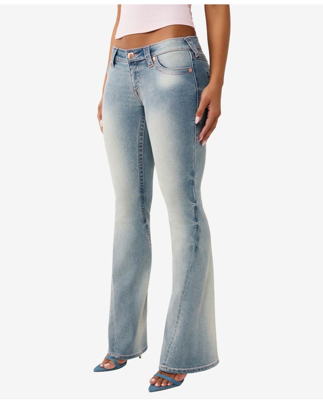 TRUE RELIGION Joey Low Rise Flare Flap Jeans in Blue | Lyst