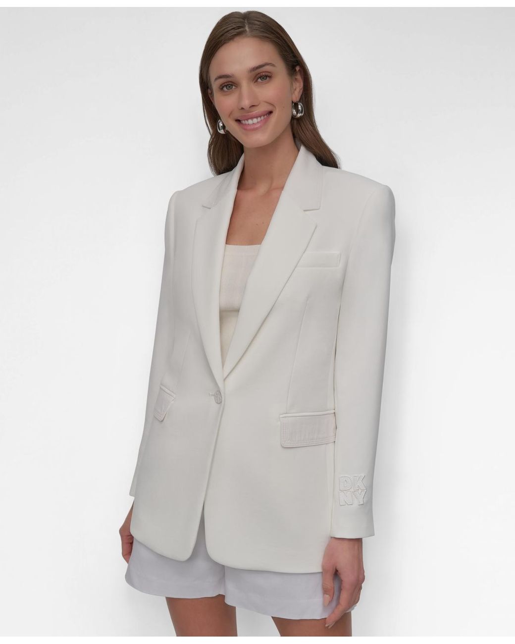 DKNY Notch-collar One-button Logo-patch Blazer in White | Lyst