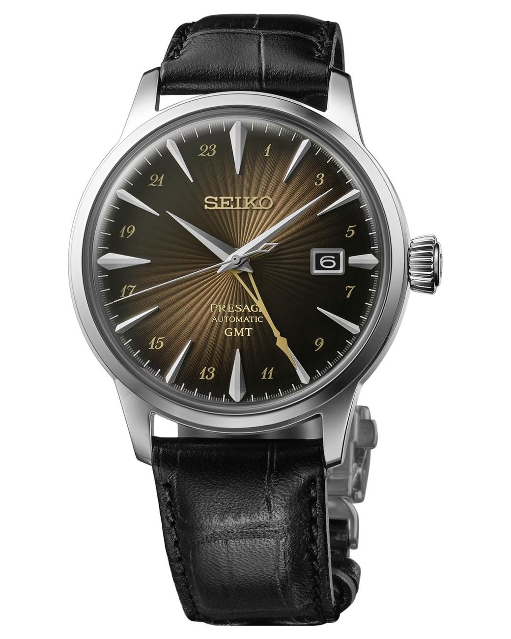 Seiko Automatic Presage Cocktail Time Black Leather Strap Watch 40mm in ...