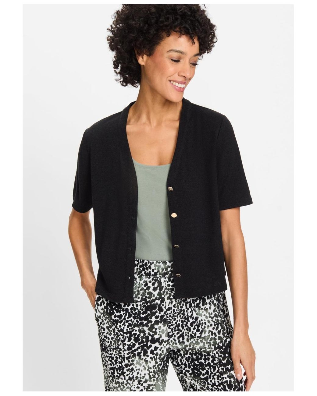 Olsen Short Sleeve Cropped Cardigan in Black | Lyst