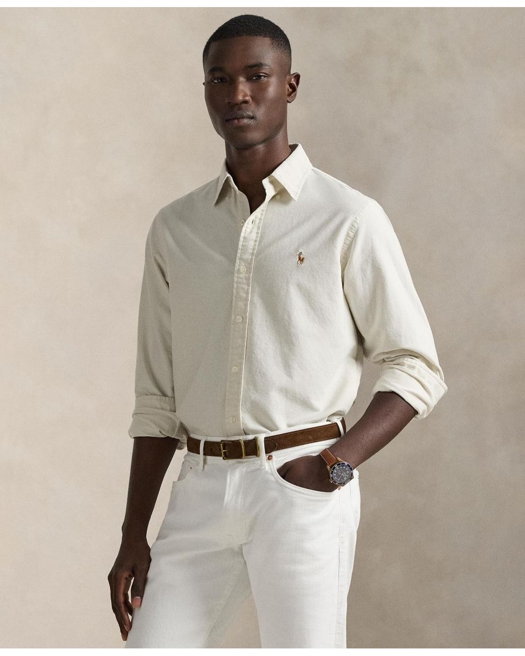 Polo Ralph Lauren Classic Fit Long Sleeve Oxford Shirt in Natural for ...