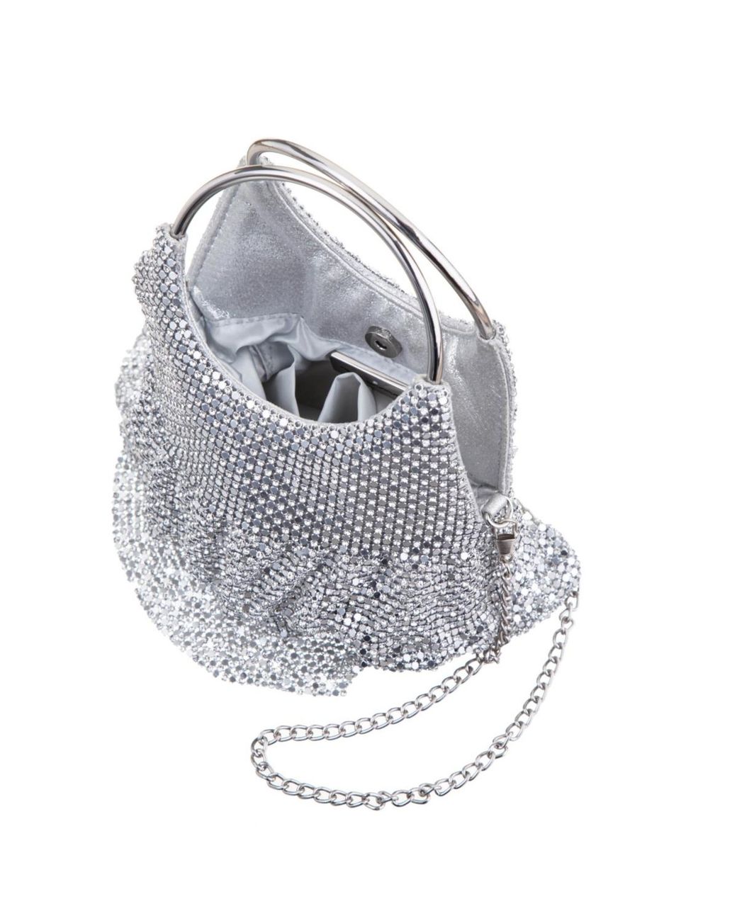 Nina 3-tiered Crystal Mesh Ruffle Pouch Bag in Gray | Lyst