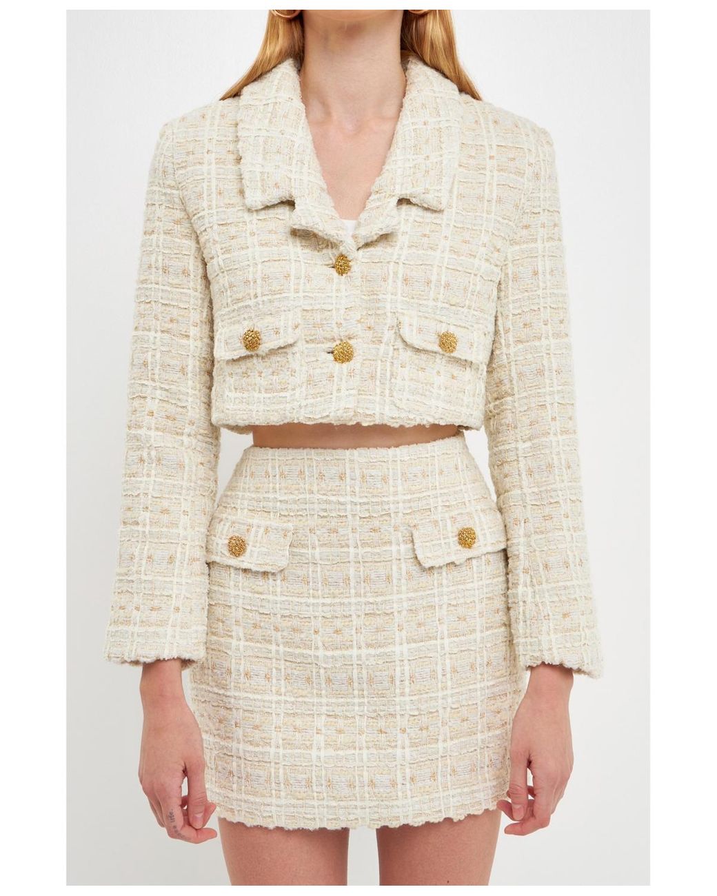 Endless Rose Cropped Tweed Jacket in Natural | Lyst