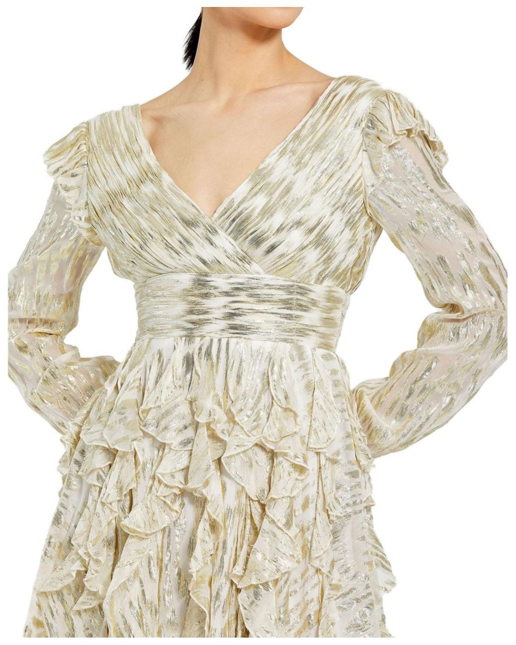 Mac Duggal Long Sleeve Ruched Ruffle Mini Dress in White | Lyst