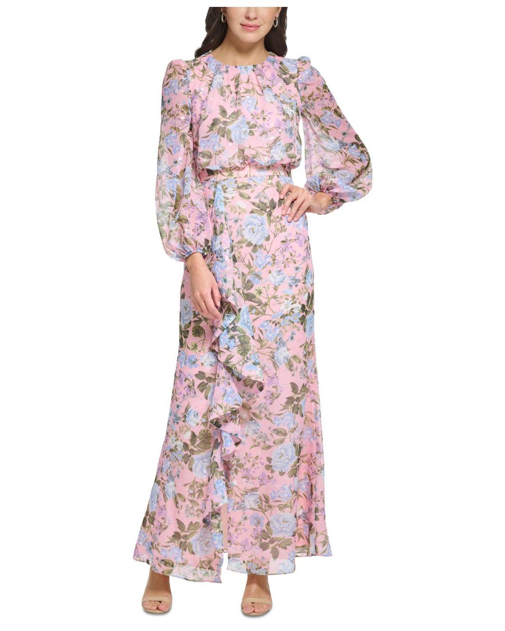 Eliza J Floral-print Chiffon Cascade Maxi Dress in Purple | Lyst Eliza J Floral-print Chiffon Cascade Maxi Dress in Purple | Lyst