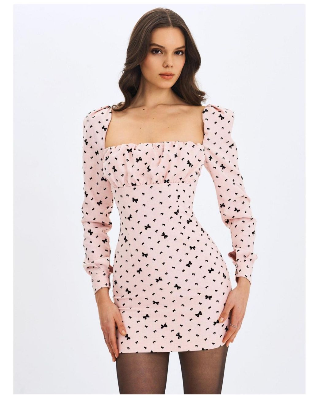 Miss Circle Perla Baby Ruched Bust Velvet-embossed Bow Mini Dress in ...