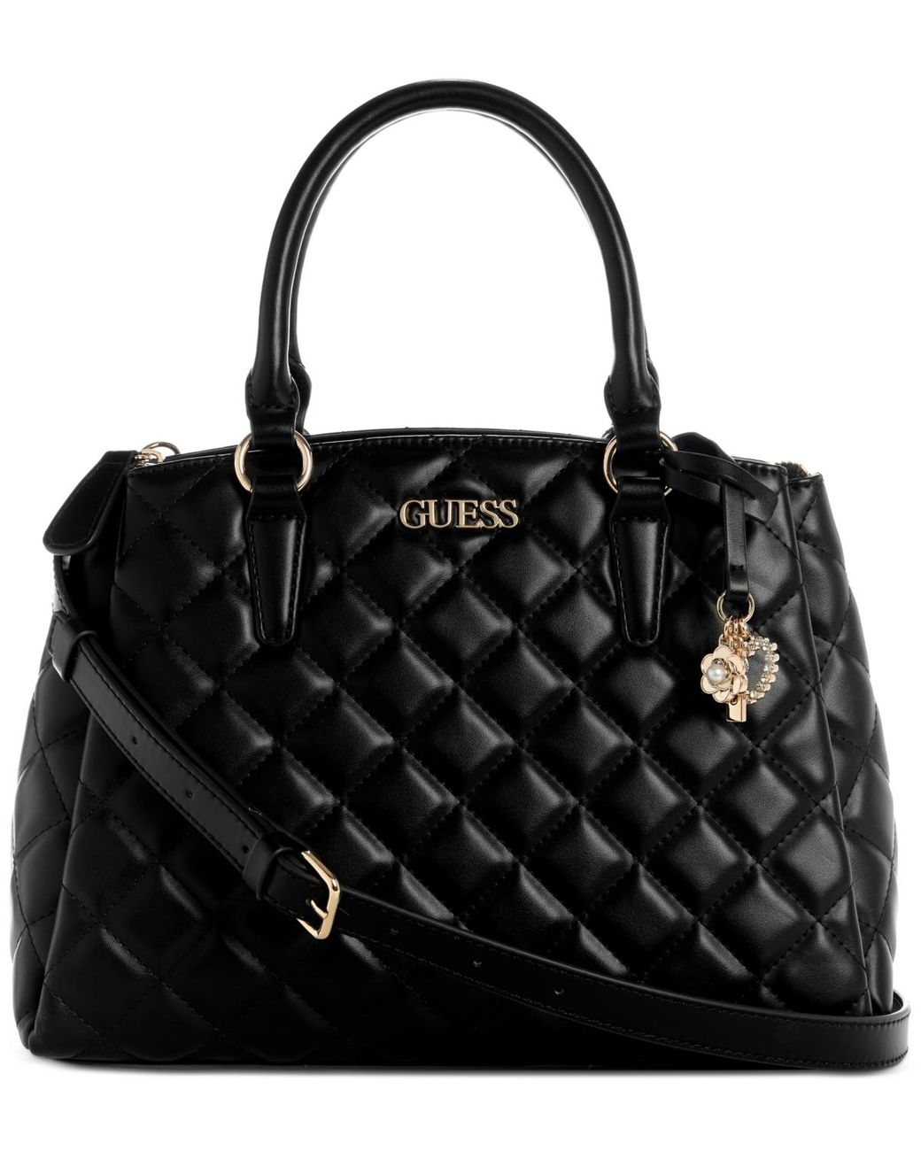 Guess Tinsley Medium Quilted Three Compartment Satchel in Black | Lyst