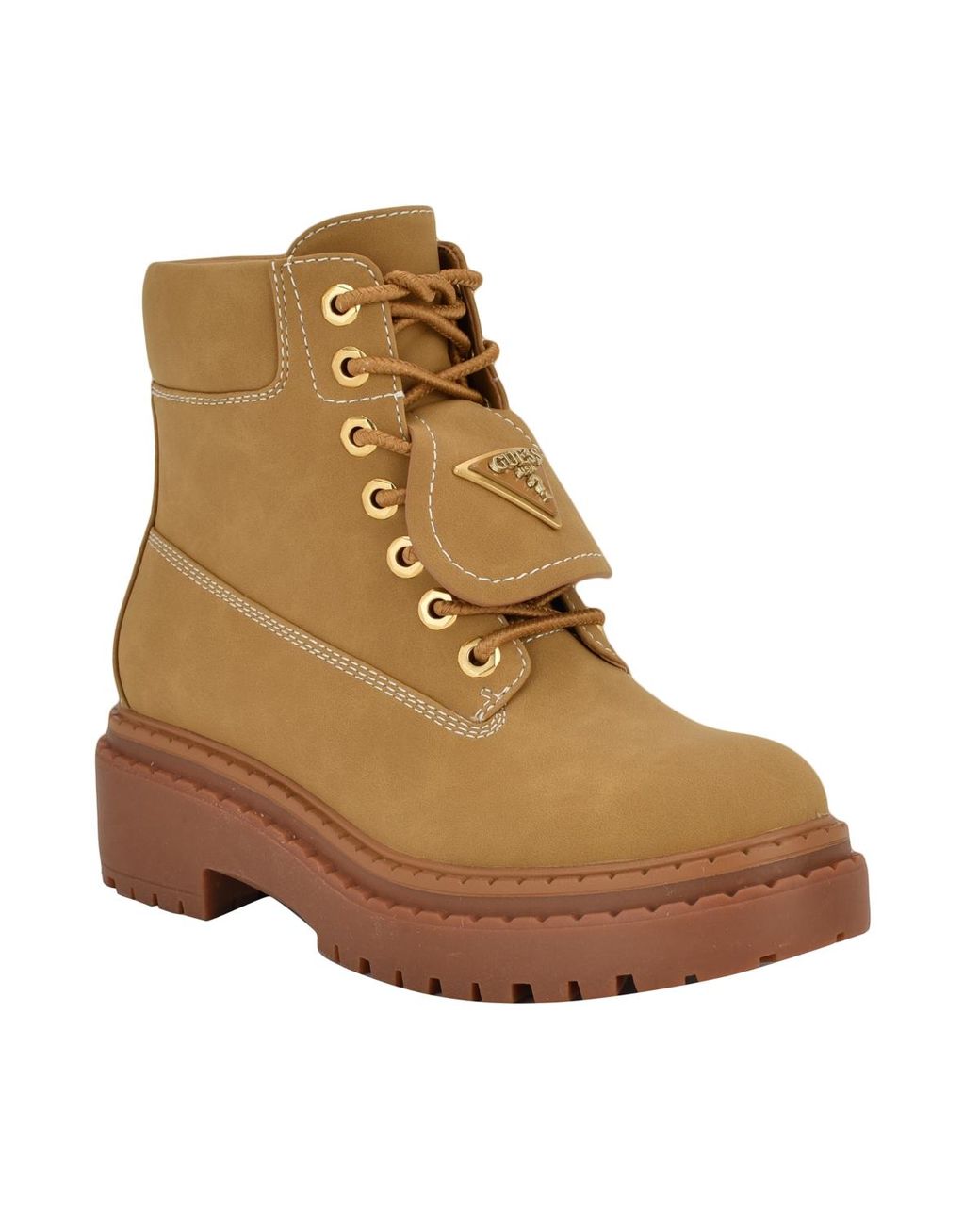 Guess Leavey Logo Lug Sole Combat Boots in Brown | Lyst